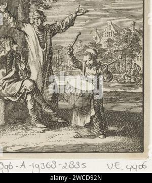 Child hits a drum with sticks, Jan Luyken, 1712 print Amsterdam paper ...