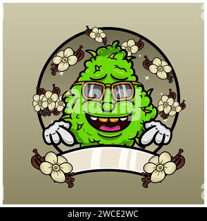 Vanilla Flavor With Cartoon Mascot Of Weed Bud On Jar For Sticker And