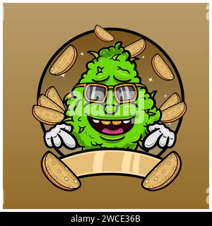 Biscotti Flavor With Cartoon Mascot Of Weed Bud On Jar For Sticker And