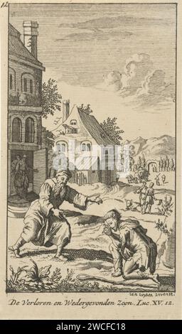 Return of the Lost Son, Anonymous, After Jan Luyken, 1690 print paper etching the parable of the ...