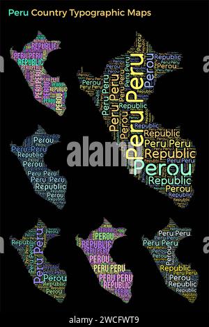 Peru shape with country names word cloud in multiple languages. Peru ...