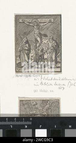 Crucified Christ with Mary, John and Mary Magdalena, 1650 print Christ crucified. Around him ...