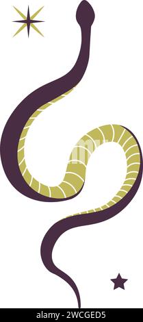 Magic snake in boho style with moon. Collection of mystical symbol in a ...