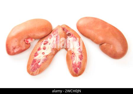 Pig kidney on a white background Stock Photo - Alamy