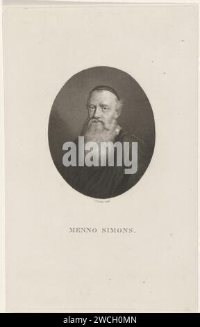 Portret van Menno Simons, John Philip Lange, 1820 - 1849 print Portrait ...