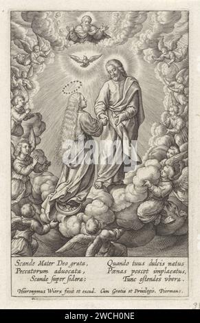 Holy Trinity, Hieronymus Wierix, 1563 - Before 1619 print A man kneels for the holy trinity in ...
