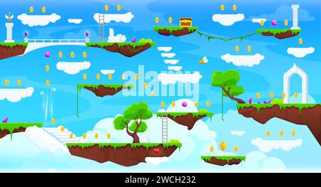 Game ui level map with floating islands with river and waterfall, green ...