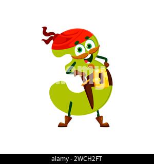 Cartoon math number three pirate captain and corsair sailor character ...