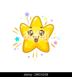 Cartoon excited kawaii star character or twinkle vector personage with ...