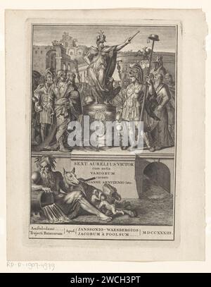 Allegory in Rome with eagle and Wolvin, 1713 print A pedestal with ...