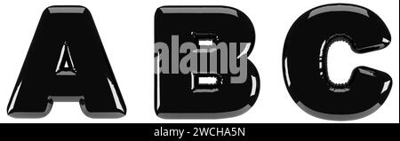 Inflated glossy black letter T, U, V uppercase illustration. 3D render ...