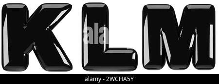 Inflated glossy black letter A, B, C uppercase illustration. 3D render ...