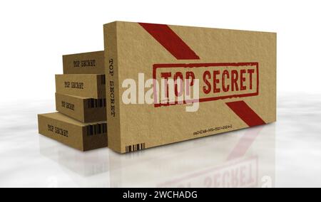 Top secret box production line. Confidential documents cardboard pack ...