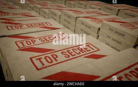 Top secret box production line. Confidential documents cardboard pack ...