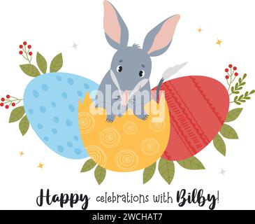 Cute Easter bilby in egg. Australian animal. Linear, outline drawing ...