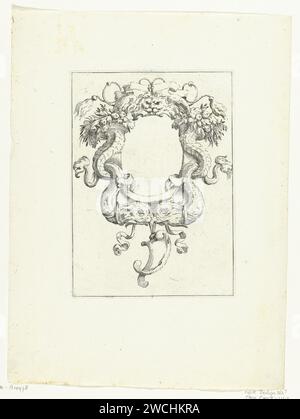 Cartouche with winged mask and two fish; Cartouches. From series of 12 ...