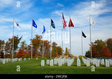 Flags with graves, Northern Wisconsin Veterans Memorial Cemetery ...