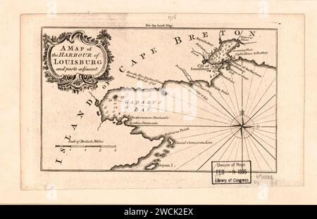 A map of the harbour of Louisburg and parts adjacent. 1758 Stock Photo ...