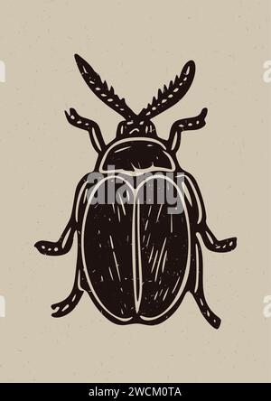 Handmade linocut insect motif clipart in folkart scandi style. Simple ...