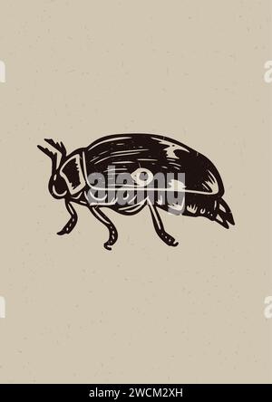 Handmade linocut insect motif clipart in folkart scandi style. Simple ...