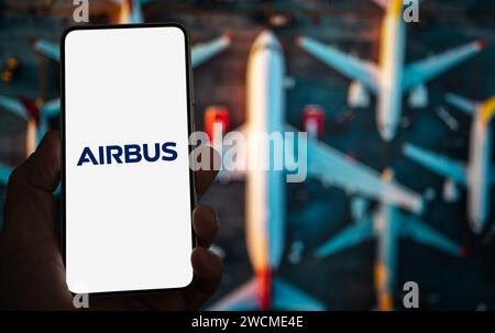 Airbus logo is displayed on smartphone. Airbus Se is a European ...
