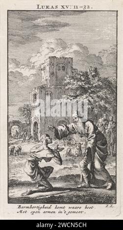 Return of the Lost Son, Jan Luyken, 1712 print Amsterdam paper etching the parable of the ...