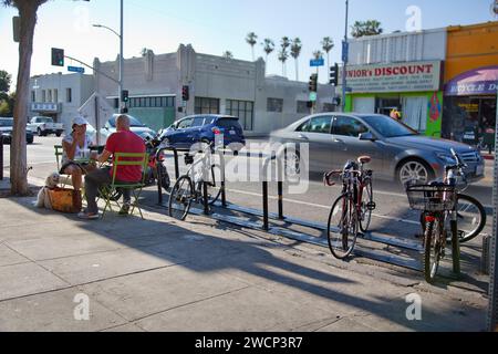 Parklet Bicycle Corral, Highland Park Neighborhood of Los Angeles Stock ...