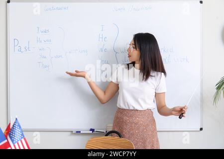 Female English teacher conducting grammar lesson in classroom Stock ...