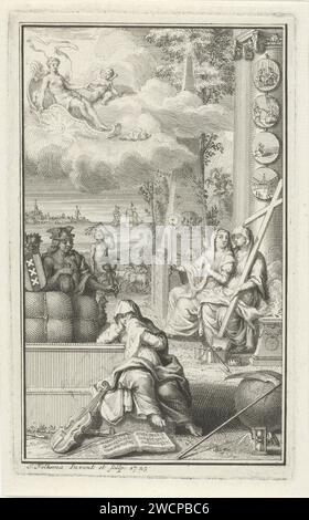 Allegorical figures at a grave monument, Jacob Folkema, 1723 print Allegorical figures in a ...