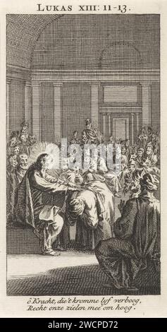 Christ lays his hand on the crooked woman, anonymous, after Jan Luyken, 1712 print Amsterdam ...