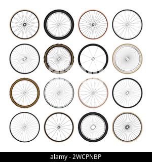 Realistic 3d retro bicycle wheels. Vintage bike rubber tyres, shiny ...