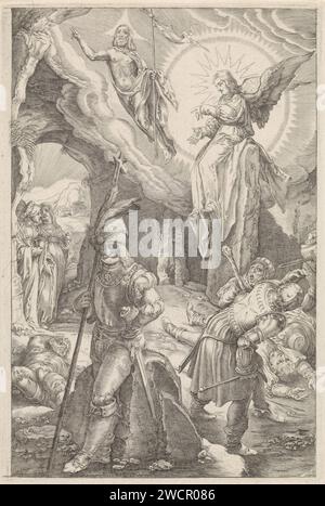Resurrection of Christ, Anonymous, After Hendrick Goltzius, 1596 - 1667 print Christ floats in ...