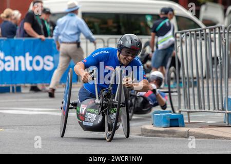 A Para Cyclist races a handcycle along Pulteney Street during the Down ...