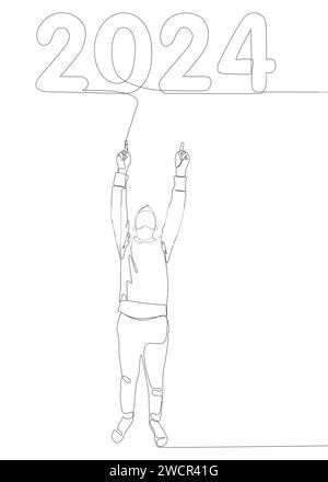 One continuous line of 2024 number with rose flowers. Thin Line ...