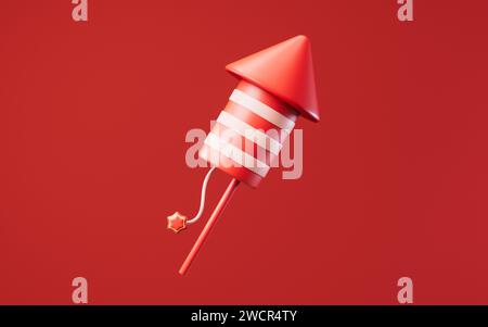 Decorative paper fireworks rocket, 3d rendering. 3D illustration Stock ...