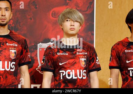 Urawa Red Diamonds' Yusuke Matsuo, center, reacts after scoring his ...