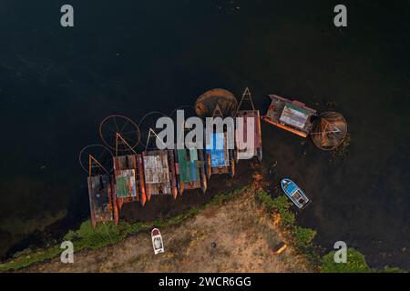 Kapenta fishing boats can be seen moored on Lake Kariba, Zimbabwe Stock ...