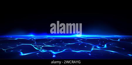 Crack ground or floor surface with blue flare glowing. Realistic vector ...