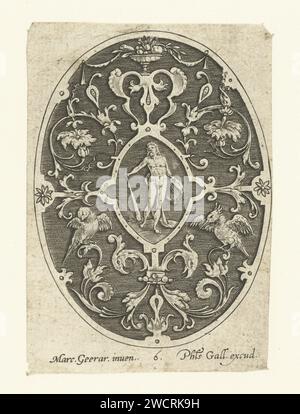 Oval with Hercules in the middle, Philips Galle, After Marcus Geeraerts ...