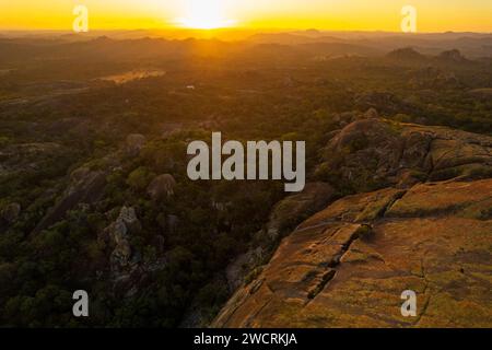An aerial view of the unique landscape of the Matobo hills in Zimbabwe ...