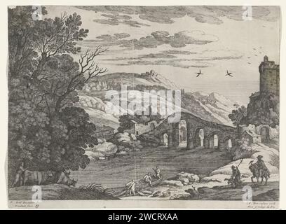Landscape with cattle driver over a stone bridge, Richard Earlom, After ...