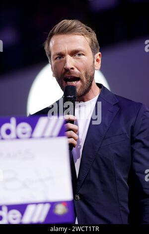 Moderator Christian Düren bei der Pro7 Promi-Darts-WM 2025im Maritim ...