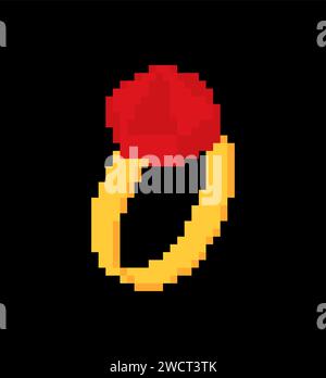 Ring with garnet pixel art. 8 bit Engagement ring with precious stone ...