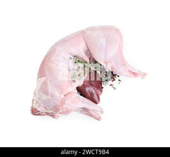 Whole raw rabbit, liver and spices isolated on white Stock Photo - Alamy