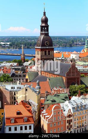 Top panorama view of summer Riga, Latvia. Green trees. City ...