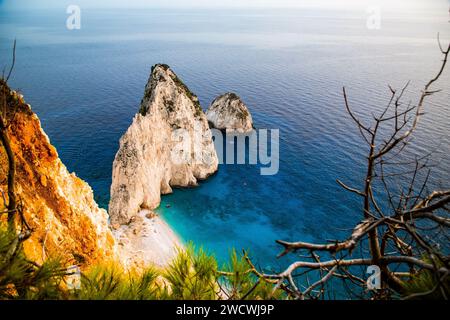 viewpoint of Keri and the famous Mizithres rocks with turquoise sea at ...