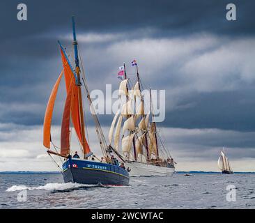 France, Morbihan, Gulf of Morbihan, Dalh-Mad, sloop barge with horn ...