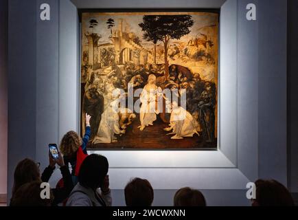 The unfinished painting Adoration of the Magi by Leonardo da Vinci ...