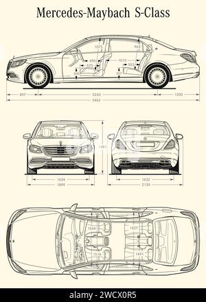 2017 Mercedes-Benz S Class Maybach Pullman car blueprint Stock Vector ...