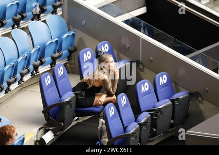 Sophia Thomalla, partner of Alexander Zverev, looks on from the players ...